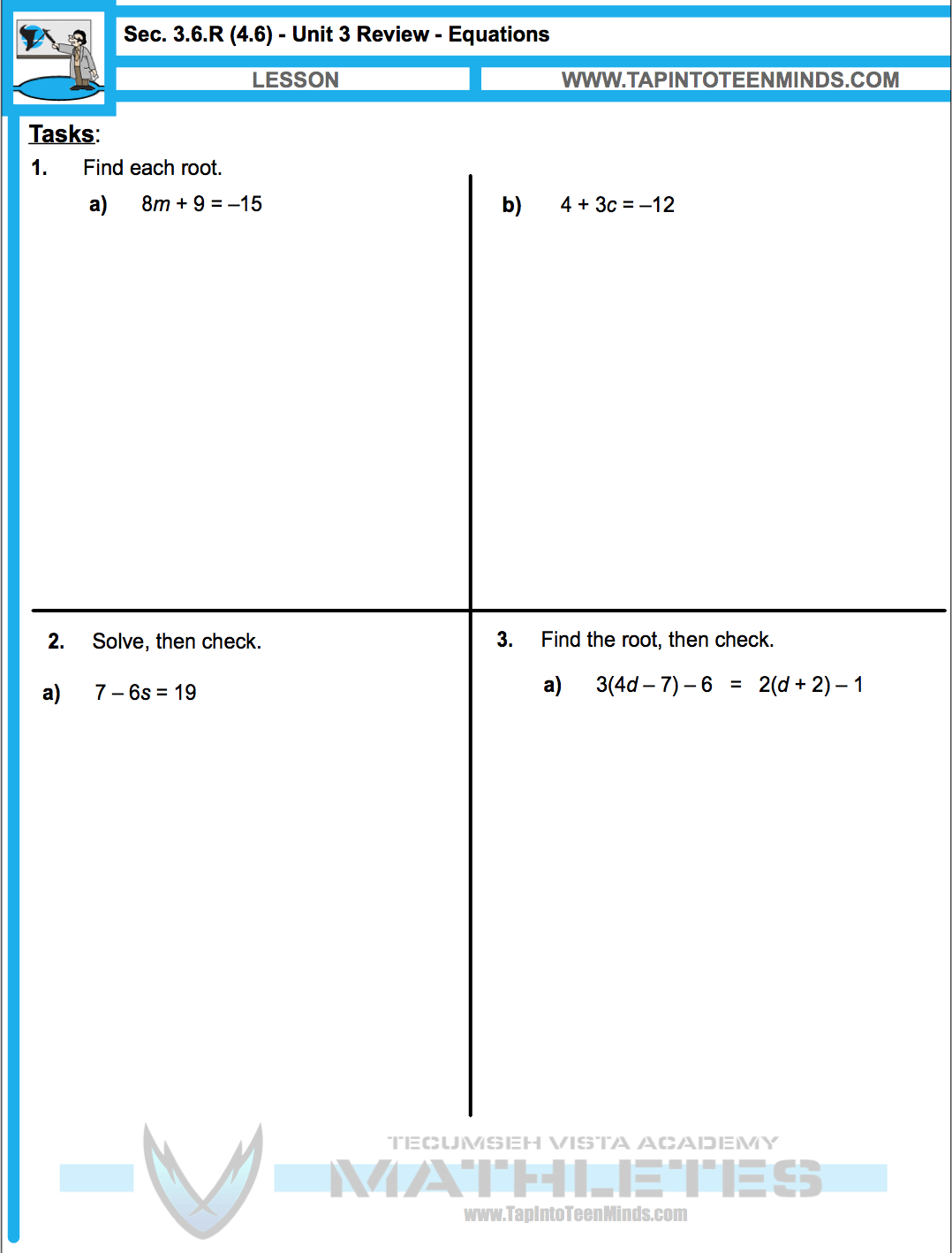 3.6.R Solving Equations Unit 3 Review | MPM1D Grade 9 Academic Math