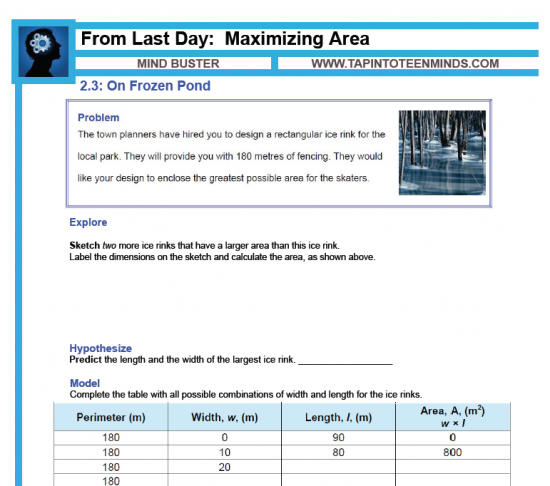 2.2 - Maximizing Area With 4-Sides | MFM1P Grade 9 Applied Math Help