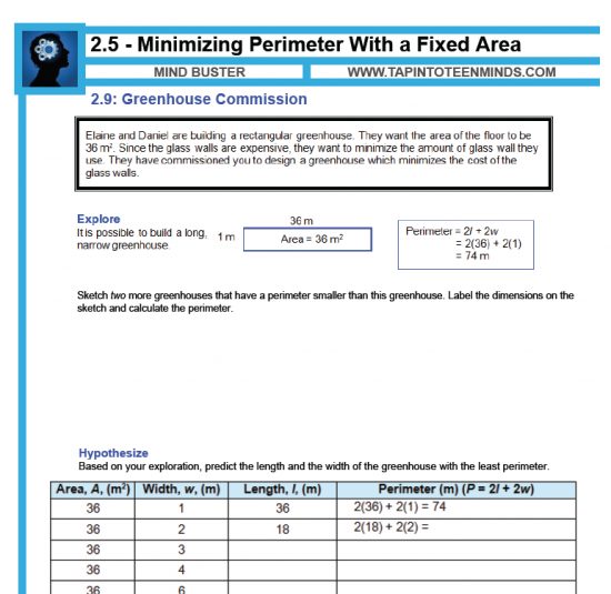 2.5 - Minimizing Perimeter With a Fixed Area | MFM1P Grade 9 Applied ...
