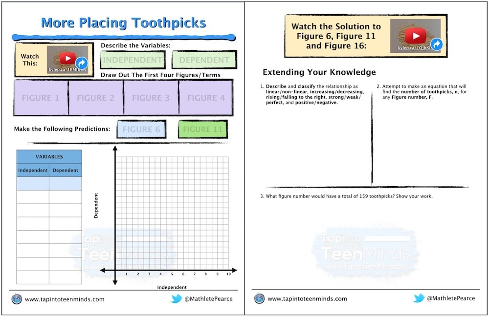 Placing Toothpicks Part 4 | Partial Variation 3 Act Math Task